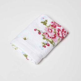 Homescapes - Frottee Handtuch weiß Vintage Blumen pink - Weiß