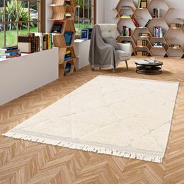 Pergamon - In & Outdoor Teppich Shaggy Flachgewebe Sylt Wollweiss Rauten - 135x190 cm