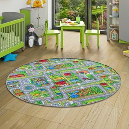 Snapstyle Kinder Spiel Teppich Abenteuerland Bunt Rund - 160 cm Rund