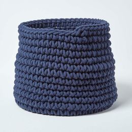 Homescapes - Gestrickter Aufbewahrungskorb, 100% Baumwolle marineblau - 42 x 37 cm - Marineblau
