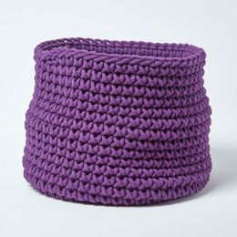 Homescapes - Gestrickter Aufbewahrungskorb, 100% Baumwolle violett - 42 x 37 cm - Violett