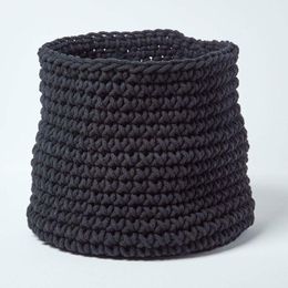 Homescapes - Gestrickter Aufbewahrungskorb, 100% Baumwolle, schwarz,42 x 37 cm - Schwarz