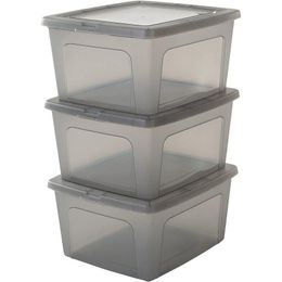 IRIS OHYAMA - 3er-Set, Aufbewahrungsboxen, 18 l, durchsichtig, stapelbar, Wohnzimmer, Schlafzimmer - Modular Clear Box MCB-18 - Grau