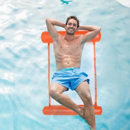 Aufblasbares Schwimmbett, Ultra Bequeme wasserhängematte mit Netz, Aufblasbares Kopf & Fußteil Pool Hängematte Wasser Luftmatratze Schwimmliege