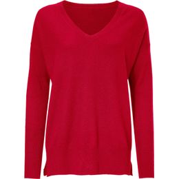 Heine Witt Damen Kaschmirpullover mit V-Ausschnitt, rot, Gr&ouml;&szlig;e 48/50