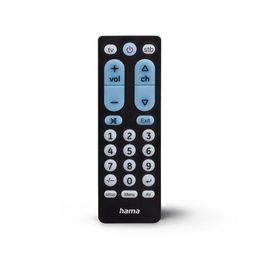 Hama Universal Infarot Fernbedienung für TV, DVD-Player, Receiver, schwarz Universal-Fernbedienung (2-in-1, für Senioren, große leuchtende programmierbare Tasten, 10m Reichweite), schwarz