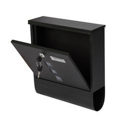 Wiltec Briefkasten schwarz 300 x 85 x 330 mm, Wandbriefkasten mit Zeitungsfach, Schloss, Sichtfenstern und Namensschild, Postkasten aus Stahl