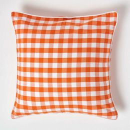 Homescapes - Orange karierter Kissenbezug 60 x 60 cm aus 100% Baumwolle - Orange