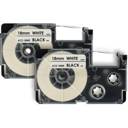 2x Schriftband-Kassette kompatibel mit Casio KL-130, KL-200, KL-2000, KL-120, KL-100E, KL-1500, CW-L300 Etiketten-Drucker 18mm Schwarz auf Weiß - vhbw