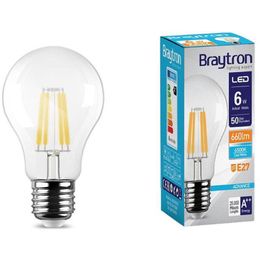 Braytron E27 Sockel Sparsames led Leuchtmittel Lampe Leuchte Birne Filament 6 Watt 600 Lumen kaltweiß (6500 k) 3 Stück