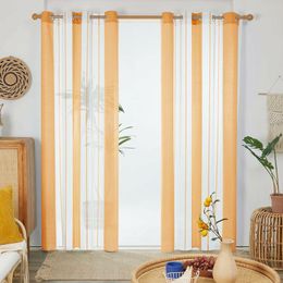 Deconovo - Gardinen Transparent Vorhänge mit Ösen Wohnzimmer Schlafzimmer Ösenschal, 2er Set, 140x229 cm(BreitexHöhe), Gold - Gold
