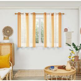 Gardinen Transparent Vorhänge mit Ösen Wohnzimmer Schlafzimmer Ösenschal, 2er Set, 140x138cm(BreitexHöhe), Gold - Gold - Deconovo