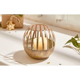 Dekoleidenschaft - Windlicht Gold aus Metall mit Glaswindlicht, Teelichthalter, Kerzenhalter, Tisch Dekoration für Wohnzimmer, Balkon & Garten