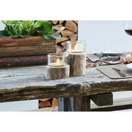 2x Windlicht Rustikal aus Holz mit Windlichtglas, Teelichthalter, Kerzenhalter, Teelichtgläser, Tischdeko für Wohnzimmer, Balkon & Garten