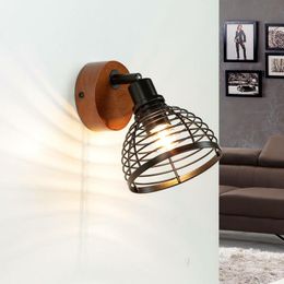 Licht-Erlebnisse - Verstellbarer Spot Strahler Holz Metall Retro Design E14 Wandlampe - Braun, Schwarz