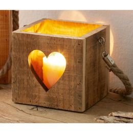 Dekoleidenschaft - Kerzenhalter Herz aus recyceltem Holz im Shabby Look mit Windlichtglas, Holzlaterne, Hängelaterne, Windlicht, Kerzenständer