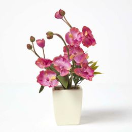Kunstblumen Phalaenopsis Orchidee rosa in einem creme Topf, 40 cm - Rosa - 40 cm - Homescapes