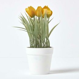 Homescapes - Kunstblumen Tulpen in weißem Topf 22 cm hoch, gelb - Gelb