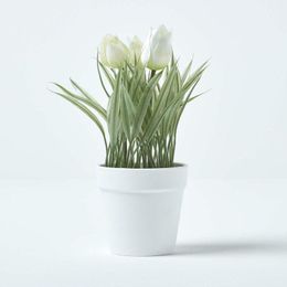 Homescapes - Kunstblumen Tulpen in weißem Topf 22 cm hoch, weiß - Weiß