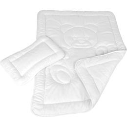 Bestgoodies - Bettenset für Kinder, Bettdecke 100x135cm + Kopfkissen 40x60cm, Kinderdecke Kinderkissen, Baby Betten Set mit Bärchen-Steppung - Weiß