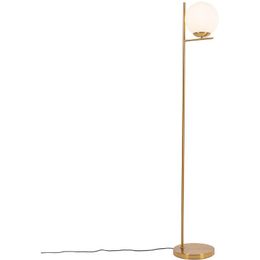Qazqa - Art-Deco-Stehlampe aus Gold und Opalglas – Flore - Gold/Messing