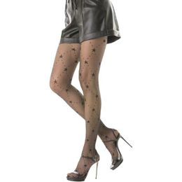 Cofi 1453 - Strumpfhose Stern Muster Optik Damen Socken Strumpf für Frauen 40 Den schwarz l/xl