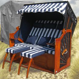 Gardeni Strandkorb Kampen 2,5 Sitzer xxxl blau-weiss blau uni Polyrattan - blau gestreift uni - schwarzes Polyrattan