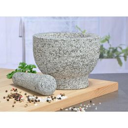 Spetebo - Granit Mörser + Stößel massiv - 15x11 cm - Steinmörser Zerkleinerer Gewürzmörser