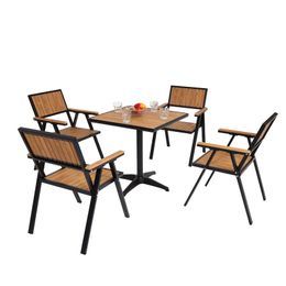 4er-Set Gartenstuhl+Gartentisch MCW-J95, Stuhl Tisch, Gastro Outdoor-Beschichtung, Alu Holzoptik ~ schwarz, teak