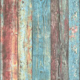 Bricoflor - Bunte Tapete in Holzoptik Vintage Tapete im maritimen Stil Vliestapete im Holz Design ideal für Küche und Schlafzimmer - Bunt, Blau, Red,