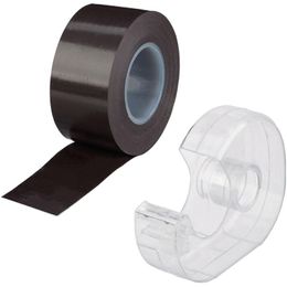 Magnetband 5m, mit Abroller, selbstklebendes Klebeband, Magnetstreifen, für Whiteboard & Kühlschrank, schwarz - Relaxdays