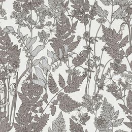Blumen Tapete skandinavisch Wohnzimmer und Schlafzimmer Tapete mit Blättermuster in Weiß und Grau Florale Vliestapete mit Farn Design - Grey, White