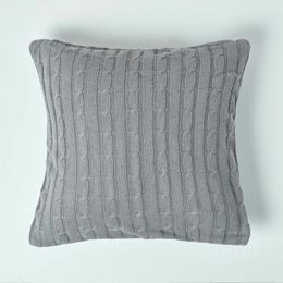 Homescapes - Zopfmuster-Kissenbezug in Grau, 100% Baumwolle, 45 x 45 cm - Grau