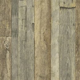 Bretter Tapete in Holzoptik Vintage Holztapete in Braun und Grau Vliestapete im Landhausstil für Küche und Wohnzimmer - Brown, Yellow, Beige