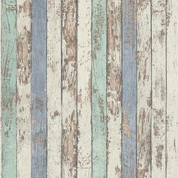 Holz Tapete maritim gestreift Shabby Chic Tapete in Weiß und Blau Vintage Vliestapete in Holzoptik für Schlafzimmer - Blau, Brown, White