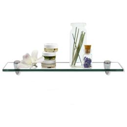 Glasablage Glasregal ideal für Bad, Dusche und zur modernen Dekoration mit Halterung aus Edelstahl 8 mm 50x10 cm Klarglas - Swanew
