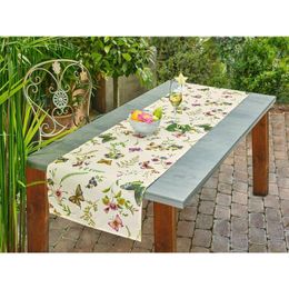 Dekoleidenschaft - Tischläufer Sommerwiese 40x150 cm, beige, Blumen & Schmetterlinge