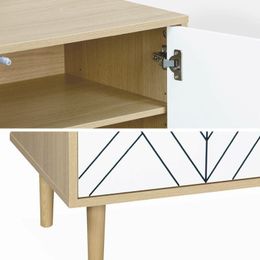 Sweeek - TV-Möbel in Naturholzeffekt - 2 Schubladen - 2 Ebenen - 2 Türen l 160 cm - Weiß
