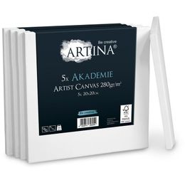Artina - 5er Set Akademie Keilrahmen Leinwand 20x20x1.7 cm