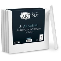 Artina - 5er Set Akademie Keilrahmen Leinwand 30x30x8.75 cm