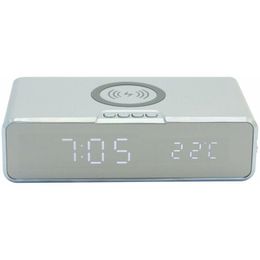 AHG - Tischuhr mit kabelloser Smartphone Ladefunktion Temperatur Alarm silber - Silber