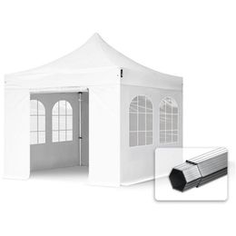3x3 m Faltpavillon, professional Alu 40mm, feuersicher, Seitenteile mit Sprossenfenstern, weiß - weiß