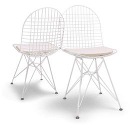 FRANKYSTAR Copenaghen - Set aus 2 Metallstühlen mit industriellem Design. Satz von 2 Stühlen für Esszimmer, Büro, Arbeitszimmer. Farbe weiß