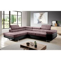 Furnix - Zante Eckcouch L-Form Sofa Schlafsofa Couch Schlaffunktion MA1100-KR27 Altrosa-Leder Schwarz