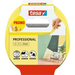 Tesa - Malerband Professional - Malerkrepp aus dünnem Washi-Papier zum besonders präzisen Abkleben bei Malerarbeiten - für innen und außen - 2x 25 m
