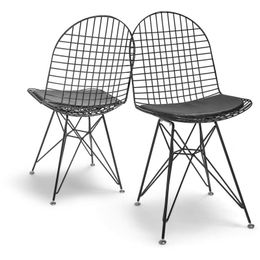 FRANKYSTAR Copenaghen - Set aus 2 Metallstühlen mit industriellem Design. Satz von 2 Stühlen für Esszimmer, Büro, Arbeitszimmer. Schwarze Farbe