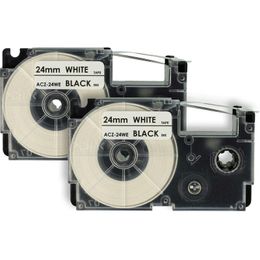 vhbw 2x Schriftband-Kassette kompatibel mit Casio KL-820, KL-7400, KL-200E, KL-8100, KL-8200, CW-L300 Etiketten-Drucker 24mm Schwarz auf Weiß