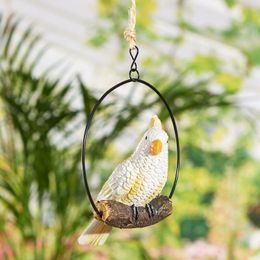 DEKO - figur Kakadu im Ring, 20 cm hoch, Papagei Hänge Garten für Wohnzimmer, Balkon & Garten, für Drinnen & Draußen