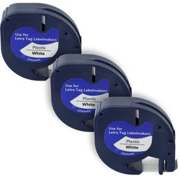 vhbw 3x Schriftband-Kassette kompatibel mit Dymo LetraTag LT-100H, LT-100T, QX50, XR Etiketten-Drucker 12mm Schwarz auf Weiß