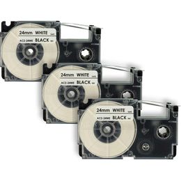 vhbw 3x Schriftband-Kassette kompatibel mit Casio KL-820, KL-7400, KL-200E, KL-8100, KL-8200, CW-L300 Etiketten-Drucker 24mm Schwarz auf Weiß